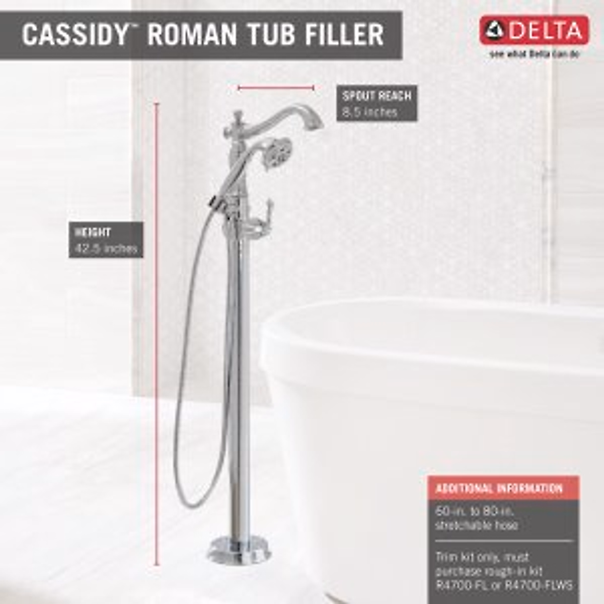 Delta Faucet Cassidy Floor-Mounted Freestanding Tub Filler with Handheld Shower - Tub Faucet - T4797-FL-LHP - Bathroom Fixtures - Chrome (Valve Sold Separately)