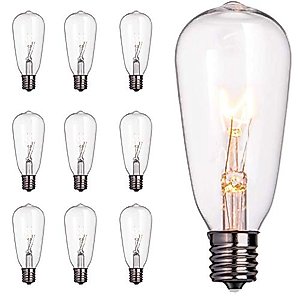 10 Pack Replacement Bulbs for Outdoor String Lights, ST40 Clear Edison Light Bulbs with 7W E17 Intermediate Screw Base Vintage Light Bulbs for Indoor Outdoor Christmas Patio Backyard Decor, Warm White