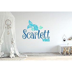 Mermaid Custom Name Wall Decal - Girls Personalized Name Mermaid Tail Wall Sticker - Sparkle Mermaid Wall Decor - Girls Personalize Name Wall Art Sticker - Wall Decal for Nursery Playroom Bedroom Decoration (Wide 15"x11" Height)