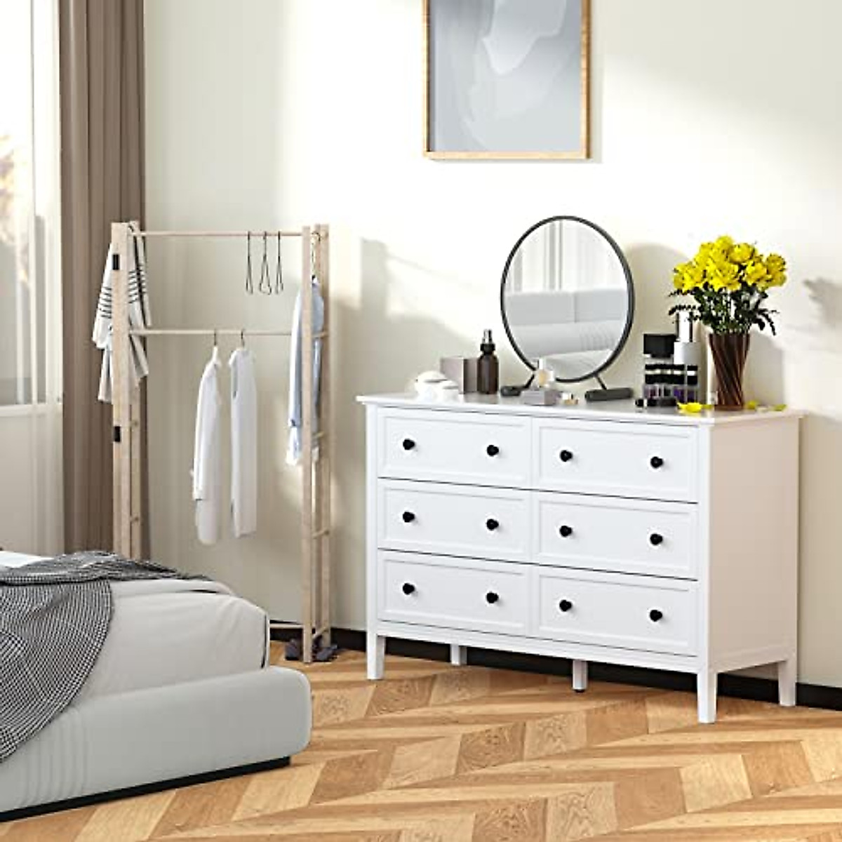 CARPETNAL White Dresser, Modern Dresser for Bedroom, 6 Drawer Double Dresser with Metal Handles, Dresser for Hallway, Entryway