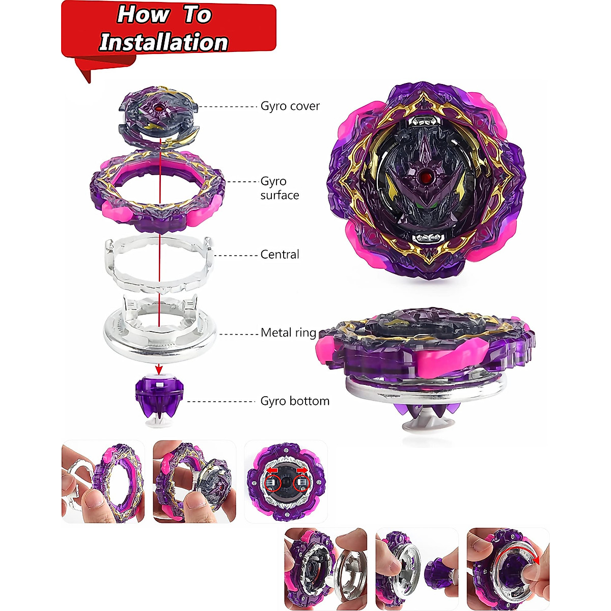 Desamvap Bey Battling Tops Burst B-206 Barricade Lucifer Illegal Bearing Mobius-10 with Sword Launcher Battle Game Set Right Spin DB Dynamite Layer System, Toys Gifts for Kids Children Boys