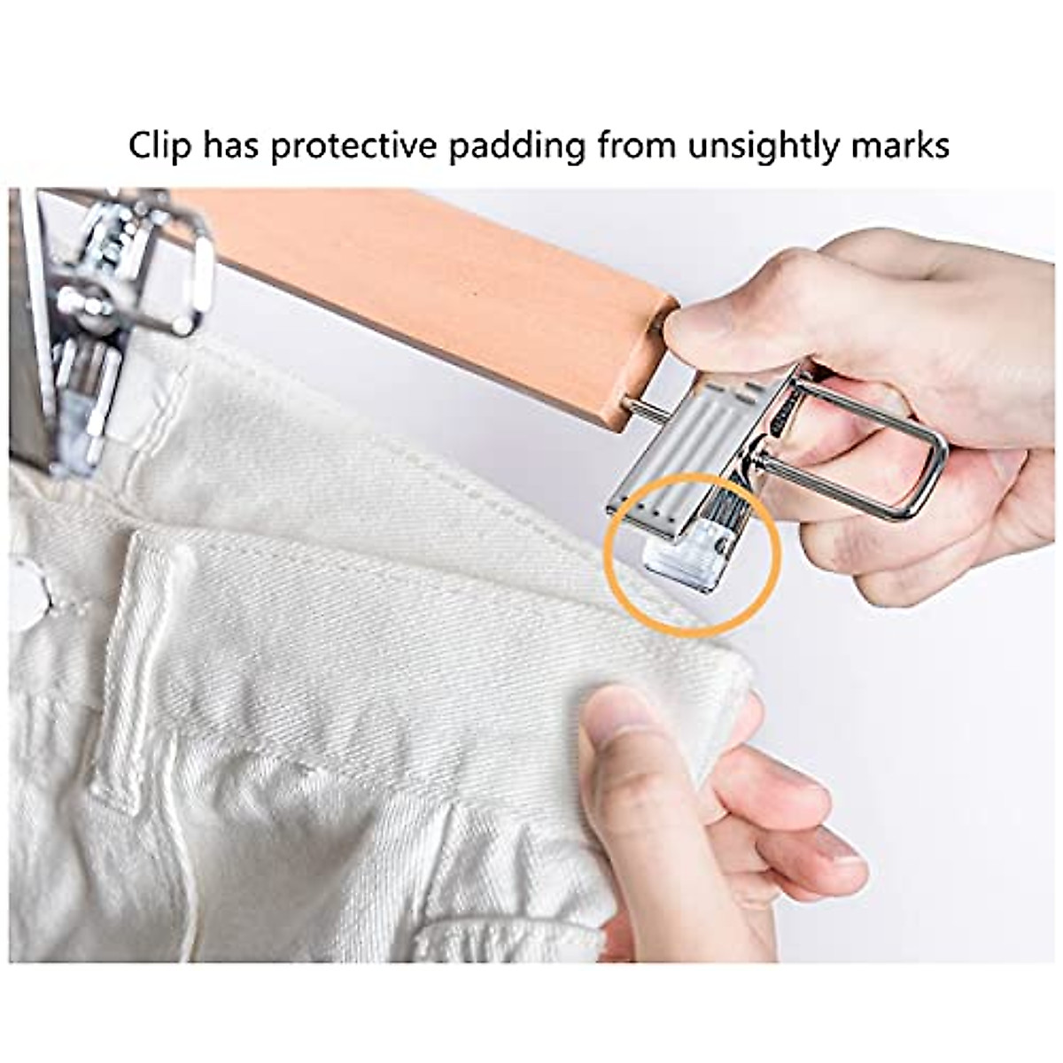 Amber Home 14.17" Solid Natural Wooden Pant Skirt Hangers 24 Pack, Bottom Hangers for Slacks Trousers Jeans with 2-Adjustable Anti-Rust Clips (Natural, 24 Pack)