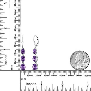 Gem Stone King 925 Sterling Silver Gemstone Birthstone 3-Stone Drop Dangle Earrings | Oval 8X6MM 7X5MM and 6X4MM | Three Stone Leverback Earrings For Women