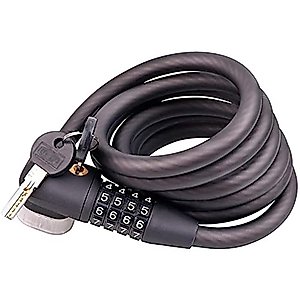 VIGAT Bicycle Lock, Scooter Bike Motorcycle Cable Chain Lock, 180X1.2Cm, Double Open Key Combination Lock, High Strength Steel Cable