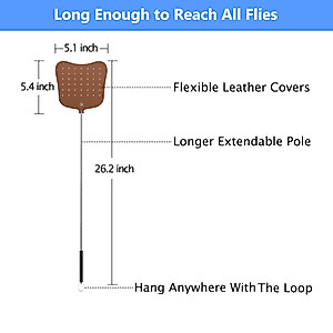 Foxany Telescopic Fly Swatters Heavy Duty Set, Leather Fly Swatter with Extendable Long Handle, Flexible Manual Flyswatter for Indoor Outdoor, 2 Pack
