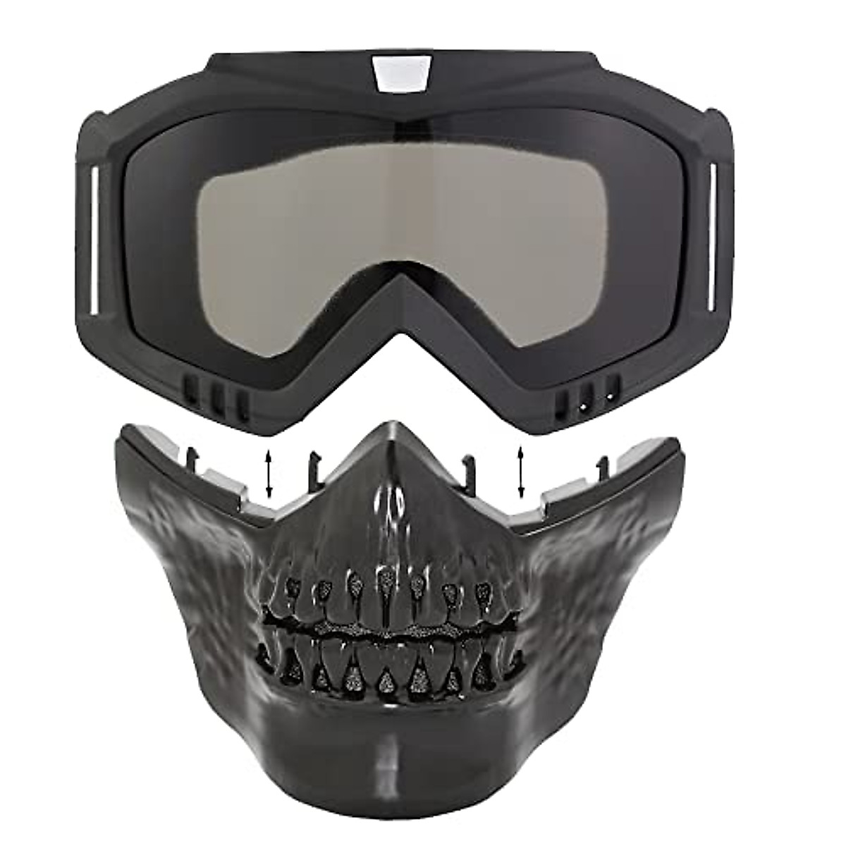 Skull Motorcycle Goggles with Removable Face Mask，Anti-UV Adjustable MX Riding Offroad Cycling Motorbike Protective Glasses Dirt Bike ATV Motocross Eyewear Racing Combat Tactical Military Goggles