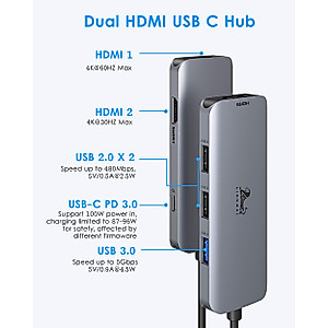 USB C Docking Station Dual HDMI, USB C to Dual Monitors Adapter to Dual 4K HDMI, 3 USB, PD Charging Port, LIONWEI USB C Hub Dual Monitor for Dell XPS 13/15, Lenovo Yoga, HP x360 /Elitebook, etc