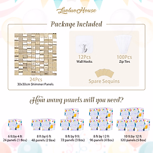 Shimmer Wall Backdrop Shimmer Wall Panels Light Gold Glitter Photo Background Backdrops for Birthday Decorations Anniversary Wedding Engagement,Pack of 24