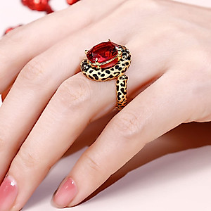 Jeulia Engagement Rings Leopard Print Oval Cut Ring for Women Sterling Silver Wild Beauty Diamond Band for Mother's Day Birthstone Anniversary Wedding Promise Jewelry with Gift Box (Red, 8)