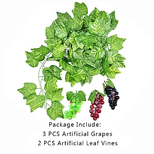 HUIANER Fake Grapes 3 Bunches of Simulation Fruit with Artificial Grape Vines Lifelike Grapr Leaves for Wedding Home Indoor Outdoors Party Garden Wall Decoration