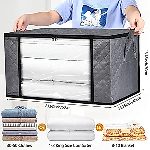 12 Pack Jumbo Clothes Storage Bins Bags 90L Large Capacity Blanket Organizer Containers, Foldable Storage Closet Containers with Clear Window Handle for Organizing Clothing Bedroom Comforter (Grey)