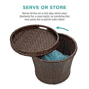 Best Choice Products 5-Piece Outdoor Patio Furniture Set, No Assembly Required Wicker Conversation Bistro & Storage Table for Backyard, Porch, Balcony w/Space-Saving Design - Brown/Red