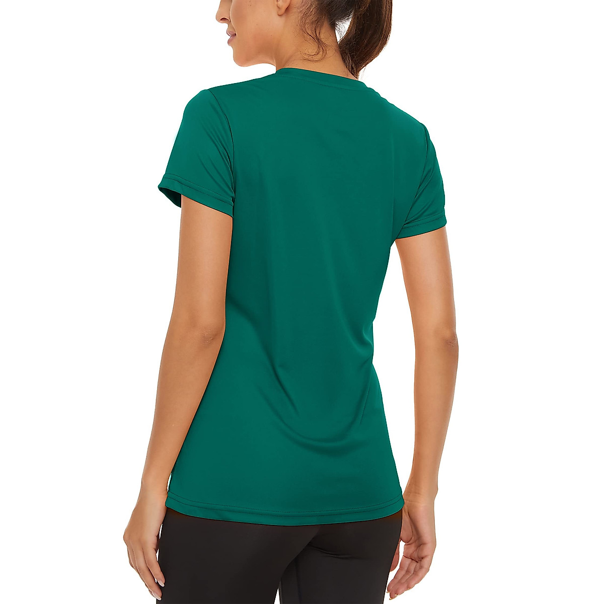 TACVASEN Women's Hiking Tops Running Shirt Crew Neck Summer Solid Shirts Short Sleeve, E-Green, L