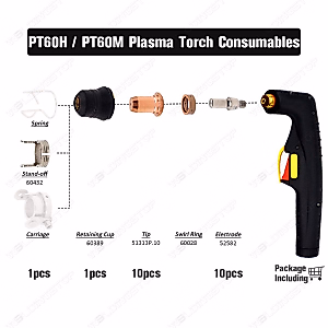 WeldingStop Plasma Cutting Torch for harbor freight 62204 IPT-60 PT-60 IPT-40 PT40 Tip 0.039'' 1.0mm Electrode Shield Cap Stand Off 22pcs