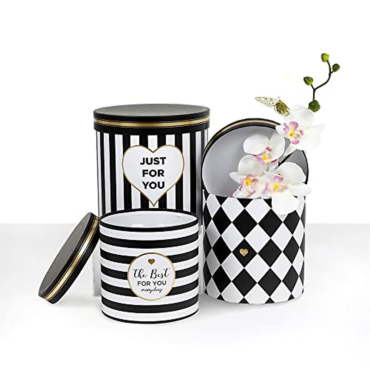 UNIKPACKAGING Premium Quality Round Flower Box, Gift Boxes for Luxury Flower and Gift Arrangements, Set of 3 pcs, with Lids, Size (S/M/L) (Just For You)