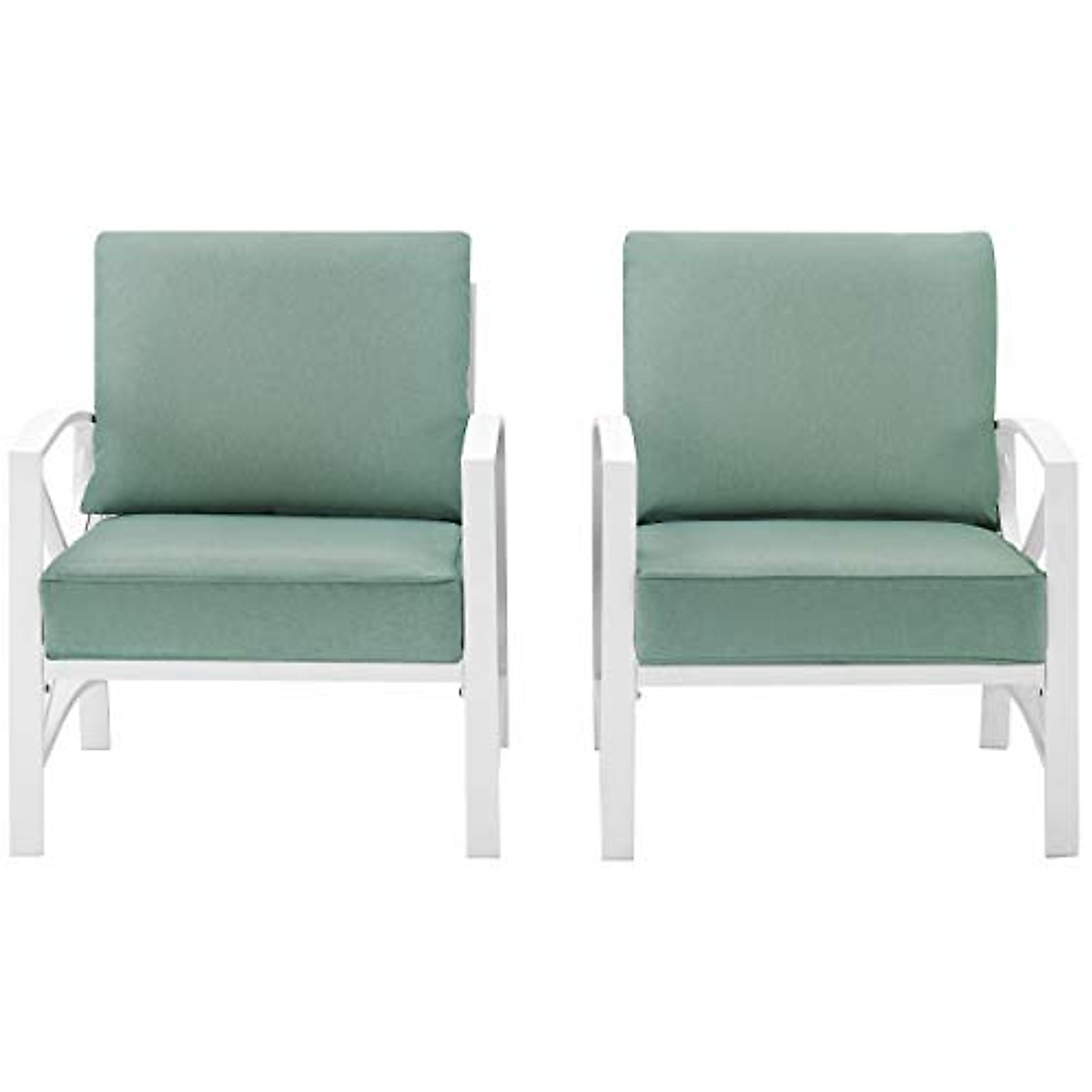 Crosley Furniture Kaplan 2-Piece Outdoor Chair Set, Patio Chairs for Conversation, Porch, Deck, Balcony, White with Mist Cushions