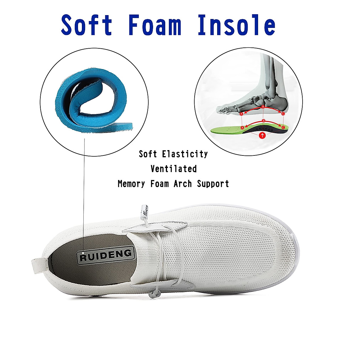 AUUGK White Women's Slip-on Walking Shoes Mesh Breathe Air Cushion Arch Support Sock Sneakers for Women Ladys Girls Fashion Platform Lightweight Loafers Non-Slip Nursing Work Running Shoes Size10