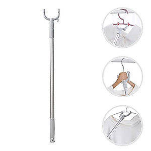 Veemoon Metal Hangers Clothesline Outdoor Adjustable Hanger Retriever Clothes Drying Pole Garment Reaching Hook Dressing Stick Retractable Rods (As Shown) Metal Hangers Clothesline Outdoor
