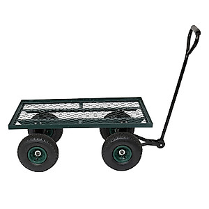 Outvita Metal Deck Garden Cart with 10” Air Tires, Heavy Duty Wagon Cart for Farm, Yard and Cargo (Green)