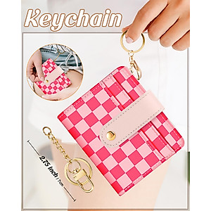 Bistup Wallet for Women Cute Bifold Small Card Wallet Rfid with Keychain for Ladies Teen Girls Female Medium Girly Aesthetic Thin Slim Checkered Plaid Unique Pretty Leather Credit Card Holder Purse
