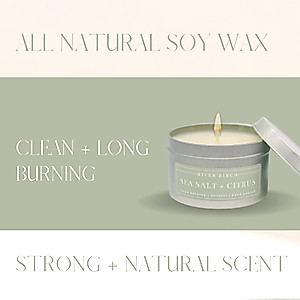 River Birch Candles Sea Salt + Citrus Scented Candle | Premium, All-Natural, Non-Toxic, Soy Candles | 8 oz. Silver Tin Travel Candle | Cozy Relaxing Gifts for Home