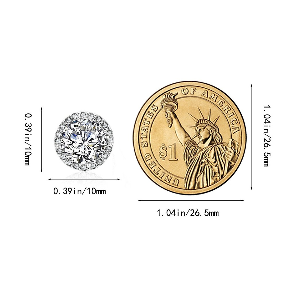 Silver Cubic Zirconia Stud Earrings - 925 Sterling Silver Crystal Round Diamond Rhinestone CZ Halo Studs Earrings for Women Men Everyday Earrings