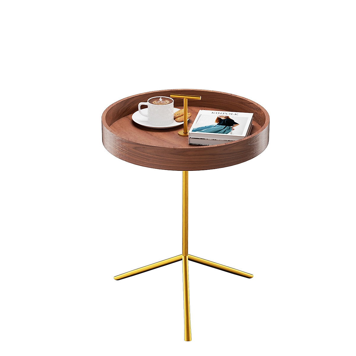 Round End Table, Nightstand Modern End Table for Living Room Bedroom Office Small Spaces, Easy Assembly Bedside Table (Brown)