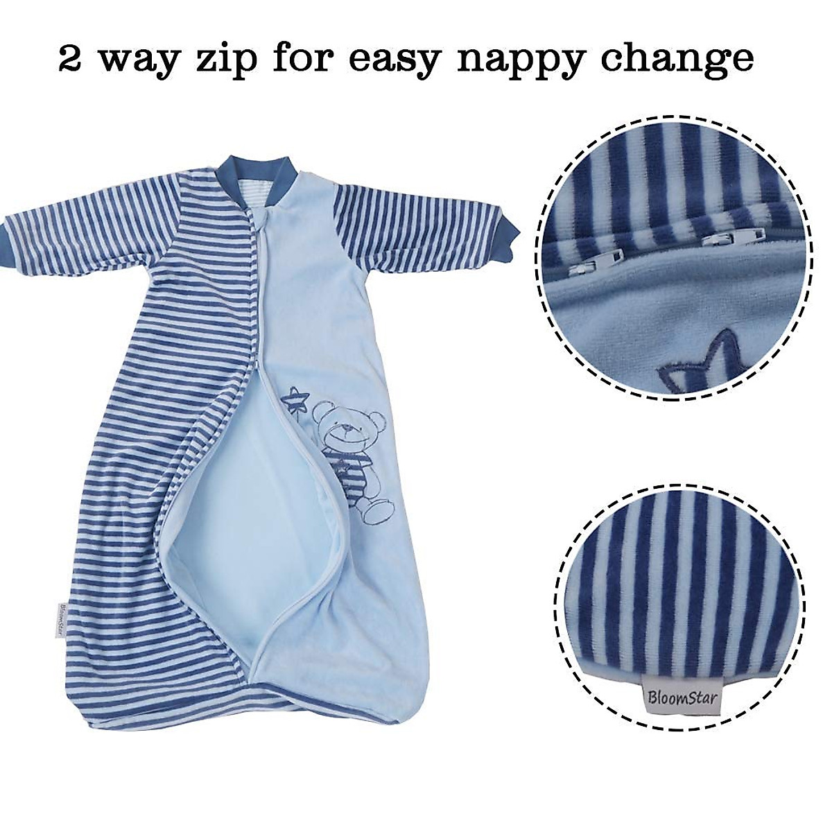 Toddler Sleeping Sack Long Sleeve 9-24M Cotton Velvet Tog 2.0 Warm12-18 Months Baby Wearable Blanket Soft Sleeping Bag with Arms 4 Seasons