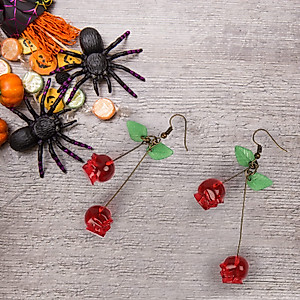 ZKBKJSPZJB Skull Cherry Earrings/Red Skulls Earrings/Halloween earrings/funky spooky quirky earrings/Nickel Free(red)
