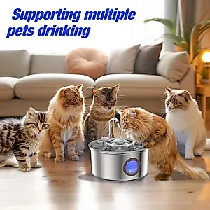 Hicuper Cat Water Fountain,108oz/3.2L Stainless Steel Cat Fountain and Removable Water Bowl,Pet Fountain with Water Level Window,Quiet Pump,Multi-Filter, Water Tap, Provides Flowing,for Dog Cats