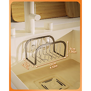 SWTYMIKI Sponge Holder for Kitchen Sink, Movable Sink Sponge Holder with Suction Cups Stainless Steel Sink Caddy Suction Cup for Sponge & Brush, Silver