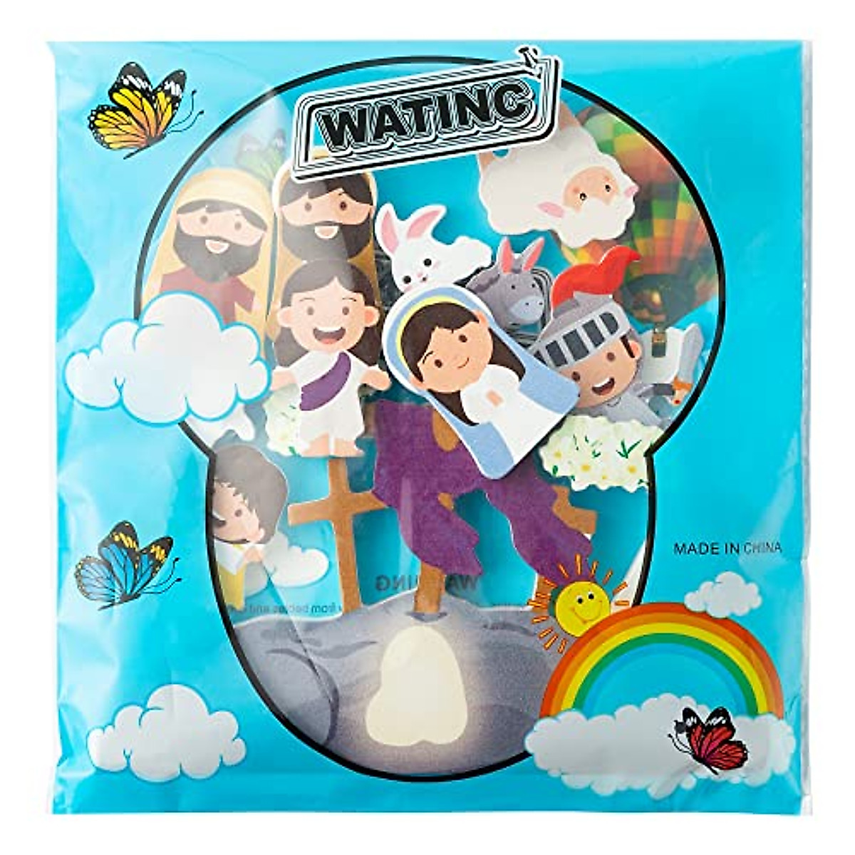 WATINC 14pcs Easter Resurrection Scene Decorations, Religious Jesus Storytelling Wooden Tiered Tray Signs Table Decor, Christ Jesus Nativity Christian Wood Centerpieces for Easter Spring Holiday Party