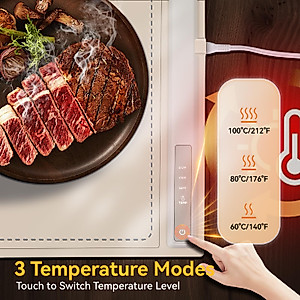 Electric Warming Tray for Food, Full Surface Heating Portable Food Warmer Mat 3 Temperature Settings, Foldable Silicone Heating Mat for Buffet, Gatherings, Parties, Beige