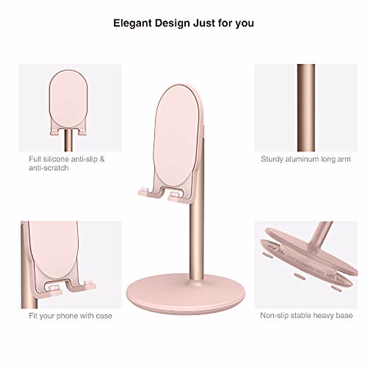 Bright Stone Phone Stand for Desk, Adjustable Tablet Stand Phone Holder for Desk, Compatible with 4"-12.9" Phones/Tablet/iPhone/iPad/Switch (Pink)