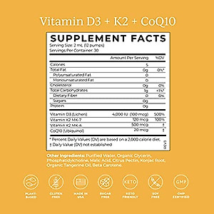 CYMBIOTIKA Vitamin D3 + K2 + CoQ10 Liquid, Vitamin D Supplement for Immune Support, Heart Health & Bone Health, Energy Booster, Liposomal Delivery, Vegan, Keto Ingredients, Tangerine Flavor