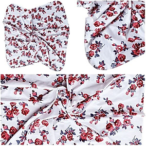 UDERUI Newborn Swaddle Blanket, Baby Receiving Blanket Wrap with Headband for 0-3 Month Baby Girl and Boy, One Size (Red Floral)