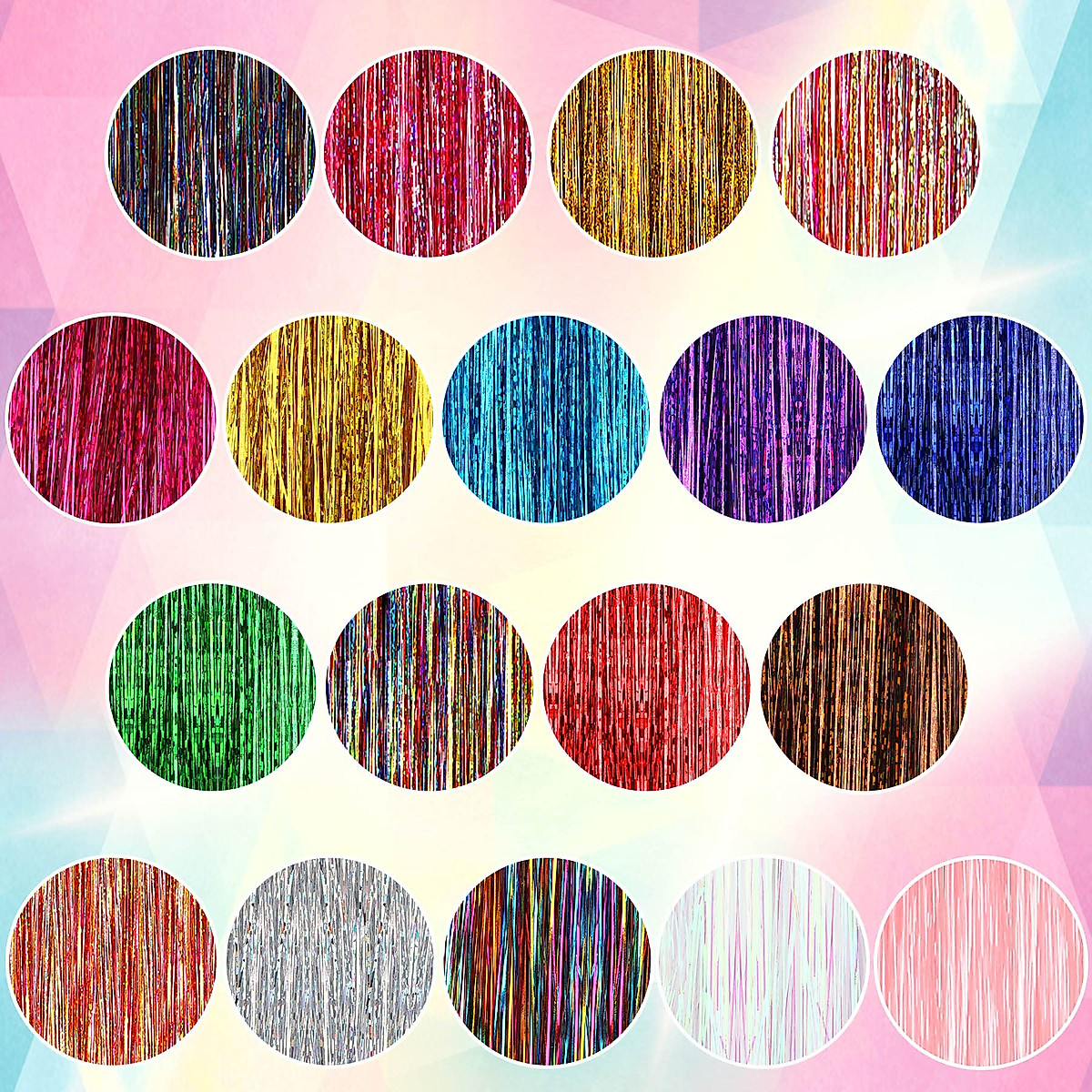 FEBSNOW 47 Inches Tinsel Hair Extension with Tool 3600 Strands 18 Mixed Colors Hair Extension Tinsel Kit Glitter Hair Extensions for Women Girls Hair Accessories for Christmas New Year Cosplay Party