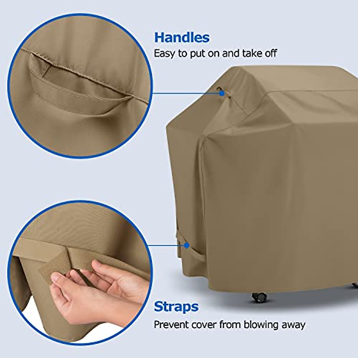 SunPatio Gas Grill Cover 48 Inch, Heavy Duty Waterproof Outdoor Barbecue Cover with Sealed Seam, FadeStop Material, All Weather Resistant Compatible for Weber CharBroil Nexgrill Grills and More, Taupe