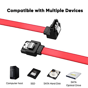 CableCreation SATA III Cable, [2-Pack] 8-Inch/0.6FT SATA III 6.0 Gbps 7pin Female to Downward Right Angle Female Data Cable with Locking Latch, Support for 2.5'' SSD,3.5''HDD Drive, Red