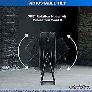 Comfort Zone CZMC24 2-Speed High-Velocity 24-inch Industrial Drum Fan with Aluminum Blades, 180-Degree Adjustable Tilt and Built-In Rubber Wheels in Black