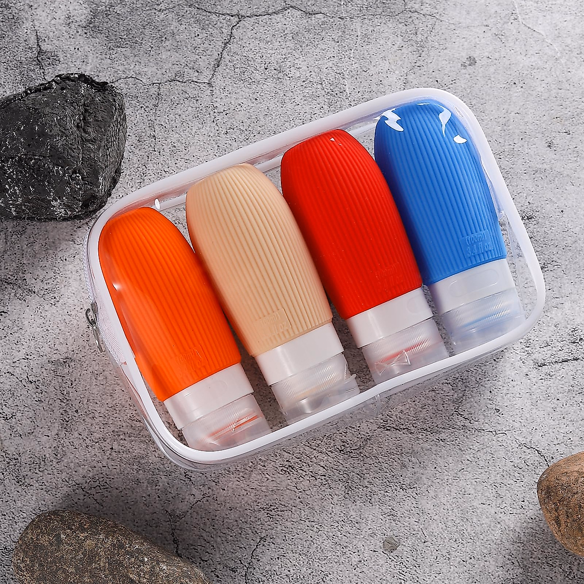 DEPOZA 3.4oz TSA-Approved Squeezable Silicone Travel Bottles - Leak-Proof, BPA-Free Containers for Shampoo, Conditioner, Lotion (4-Pack/Colorful)