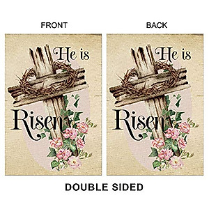 Balgardekor He is Risen Easter Garden Flag Vertical Double Sided Burlap Flower Cross Spring Summer Yard Outdoor Decor Home Decor (12.5 x 18, Easter)