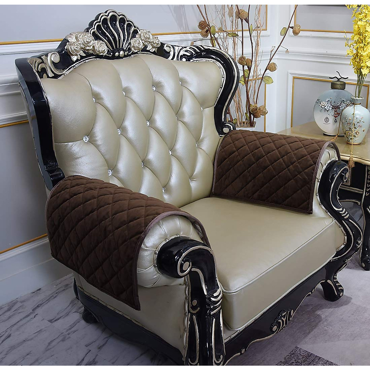 HAOMAIJIA Sofa Armrest Cover, Recliner Chair Arm Cover,Armchair Slipcover Nonslip Quilted Furniture Protector for Leather Sofa Couch (ALatte, 20 x24 Inches Sofa Armrest Cover-2 Pieces)