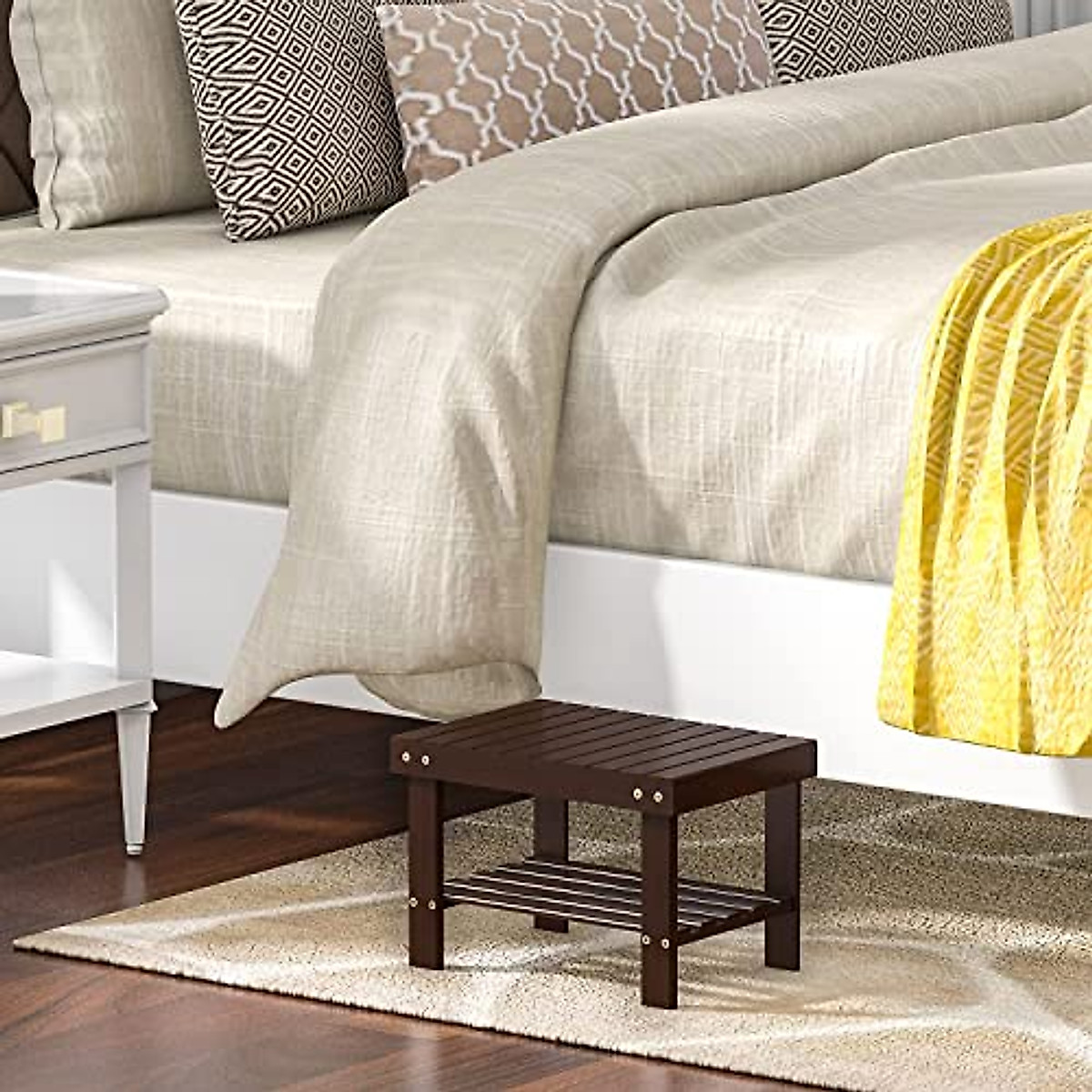 Zhuoyue Wooden Step Stool for Kids Adults Walnut Small Bamboo Wood Shower Foot Rest Stool Shaving Legs for Bathroom Sink Bed Kitchen