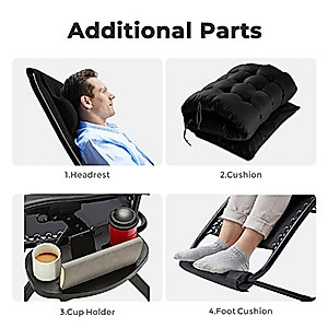 Ezcheer Zero Gravity Chair with Foot Rest Cushion, Support 350 lbs Patio Recliner Chair, Folding Camping Lawn Lounge Chair with Cup Holder and Head Rest (Black)