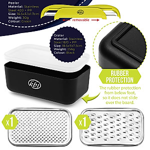Cheese Grater with Container and Lid & Peeler Set - Vegetable Fruit Multi-Function Stainless Steel Kitchen Utensil Kit with Black Food Plastic Storage Stable Box - Hand Chopper Graters & Peelers