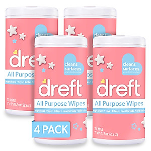 Dreft Multi-Surface All-Purpose Gentle Cleaning Wipes for Baby Toys, Car Seat, High Chair & More, 70 Count (Pack of 4)