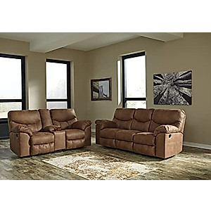 Signature Design by Ashley Boxberg Oversized Faux Leather Manual Double Reclining Loveseat with Center Console, Brown