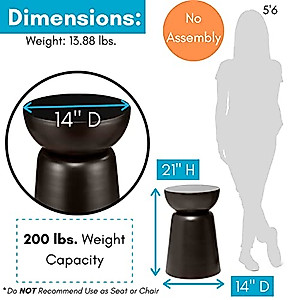 BIRDROCK HOME Metal Decorative Garden Stool and Outdoor Accent Side Table - Modern Industrial Round End Table for Home Furniture, Porch, Patio Decor, Garden, Deck - Dark Antique Bronze, 14" H x 14" D