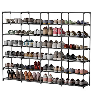 MADSOUKY Large Shoe Rack 4 Row 7 Tier Stackable Storage Organizer Shelf Cabinet 56-70 Pairs Sneaker Boots Sturdy Shoes Holder Cubby with Plastic Sheets for Entryway Closet Garage